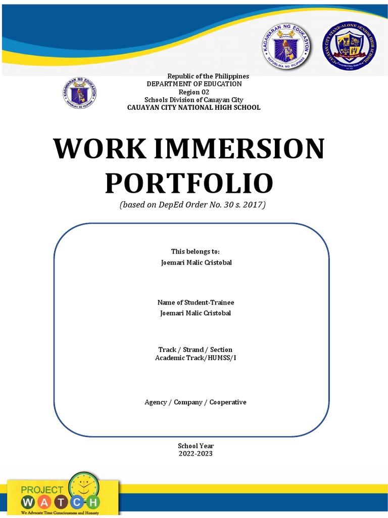 2023 Work Immersion Portfolio 1 1 | PDF | Learning | Job Interview