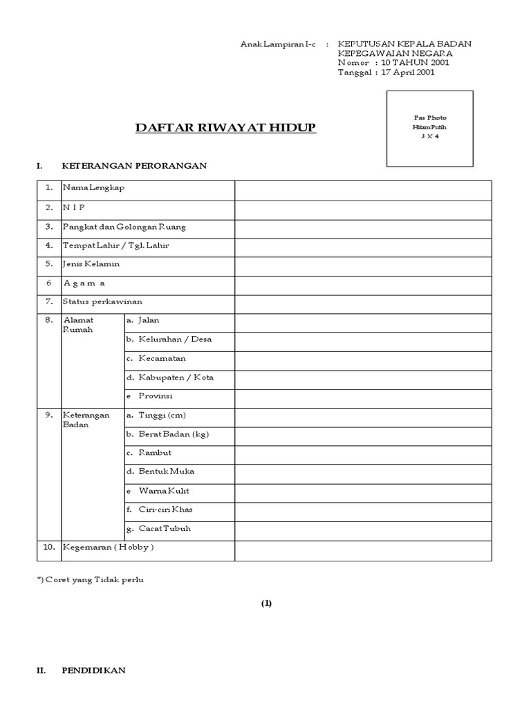 Format Daftar Riwayat Hidup | PDF