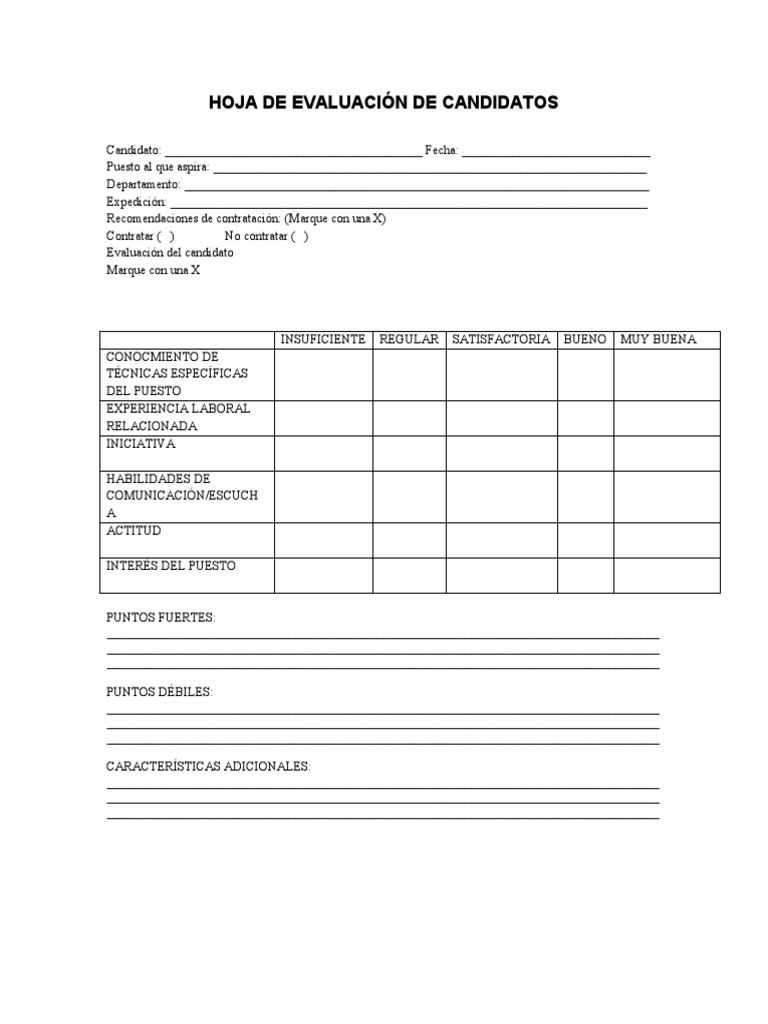 Hoja de Evaluación de Candidatos | PDF