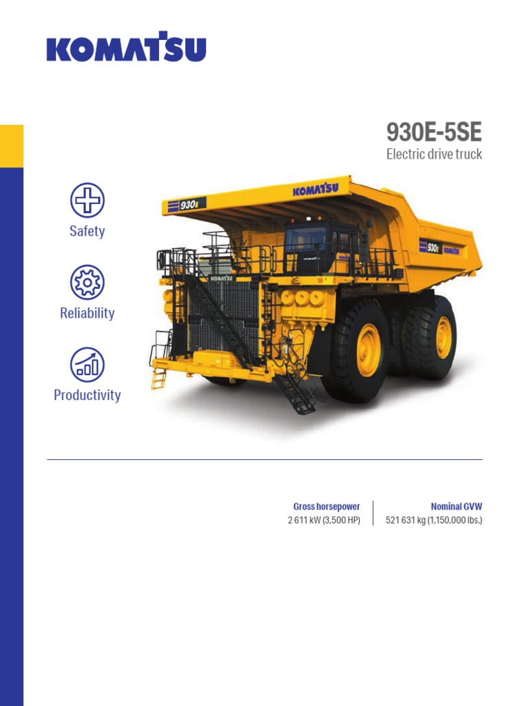 Komatsu 930E-5SE Electric Drive Truck Spec Sheet | PDF | Horsepower | Tire