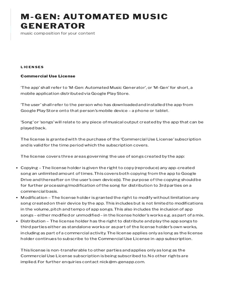Licenses - M-Gen - Automated Music Generator | PDF Licenses - M-Gen - Automated Music Generator | PDF