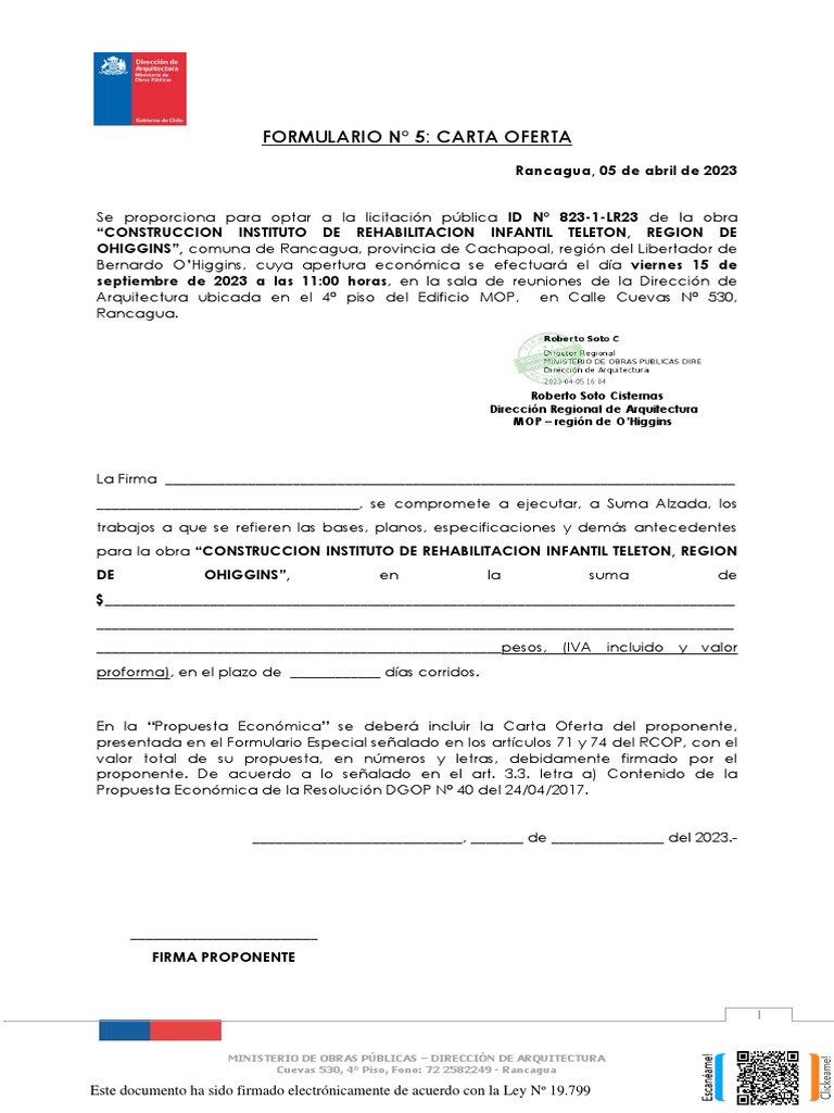 Formulario #5 Carta Oferta Aclaracion3 | PDF