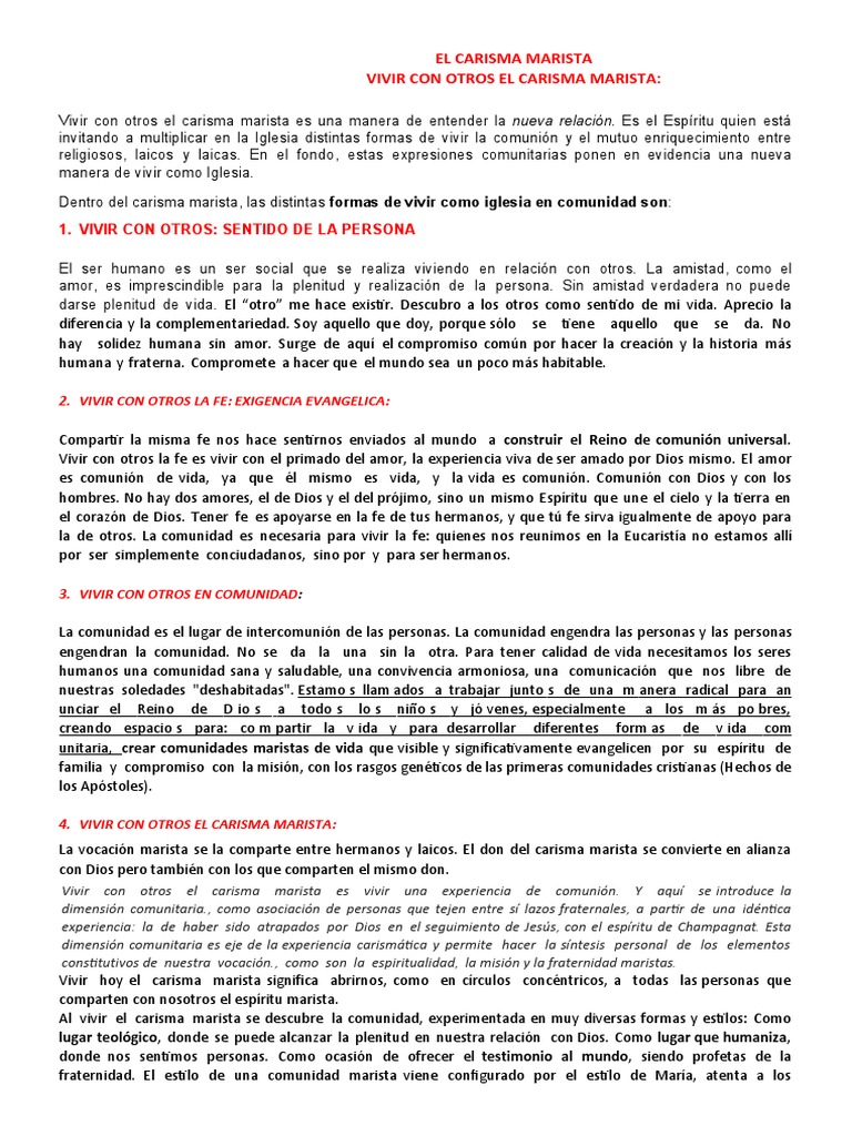 Vivir el Carisma Marista en Comunidad | PDF | Amor | Carisma