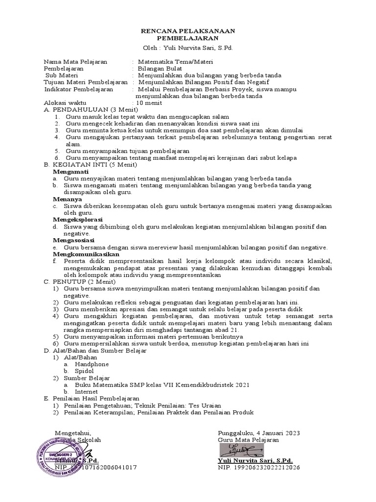 RPP Matematika 10 Menit | PDF