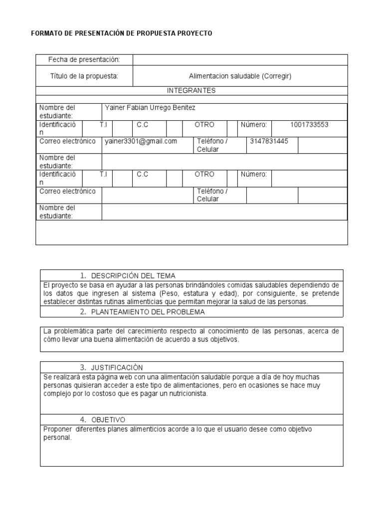 Formato de Presentación de Propuesta Proyecto | PDF