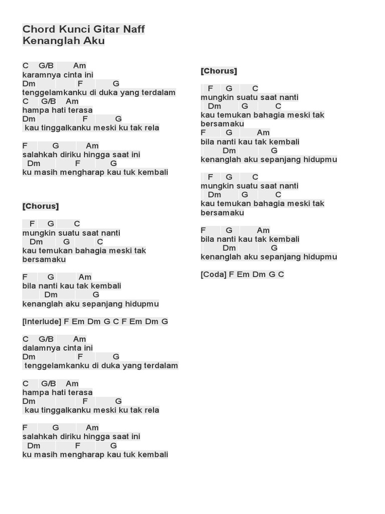 Chord Kunci Gitar Naff Kenanglah Aku | PDF