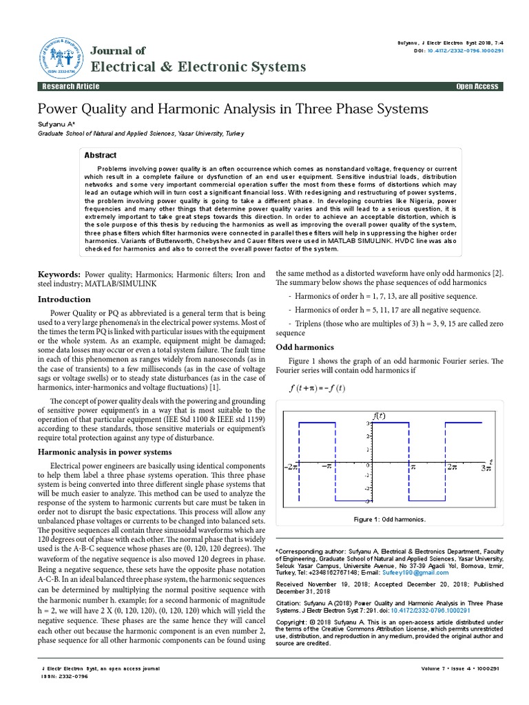 Power Quality and Harmonic Analysis in Three Phase | PDF | Fourier Transform | Discrete Fourier ...
