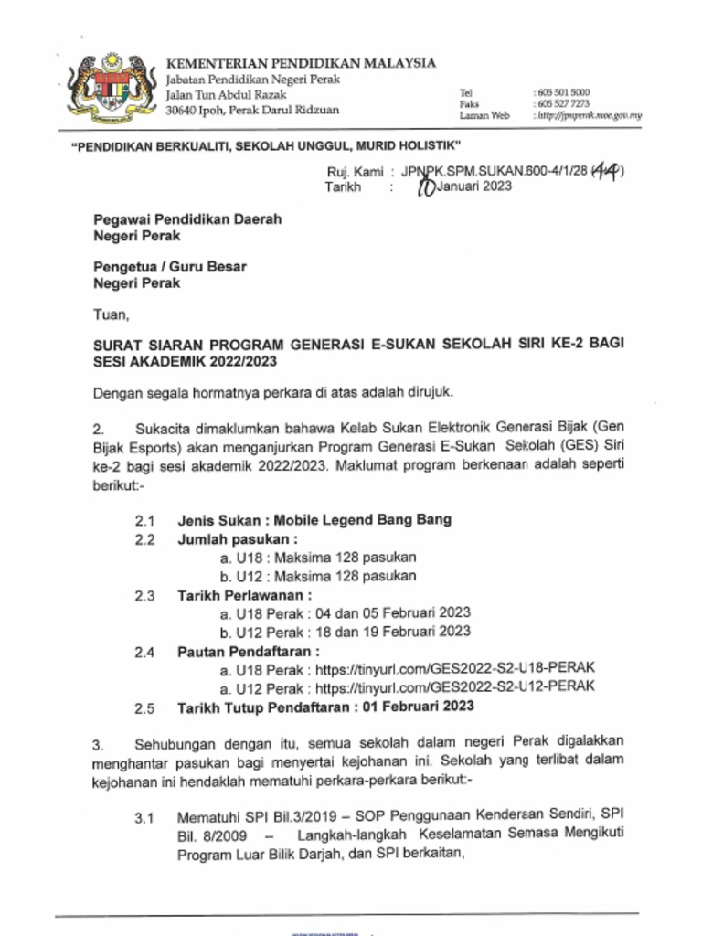 Surat Siaran Program Generasi Esukan Siri Ke-2 | PDF