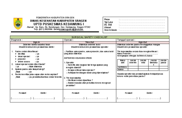 Form SSC Surgical Safety Checklist | PDF