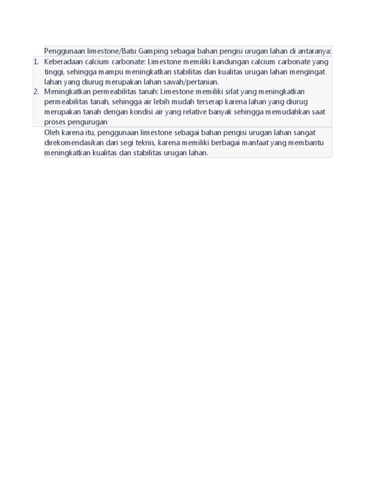 Manfaat Limestone untuk Urugan Lahan | PDF | Sains & Matematika ...