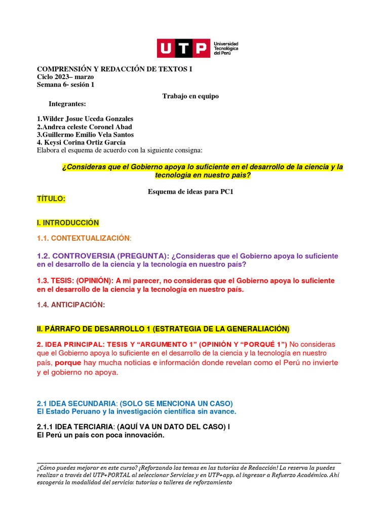 UTP S06.s1 CRT1 - Esquema para PC1 (Material de Actividades) 2023 Marzo (V) | PDF | Science