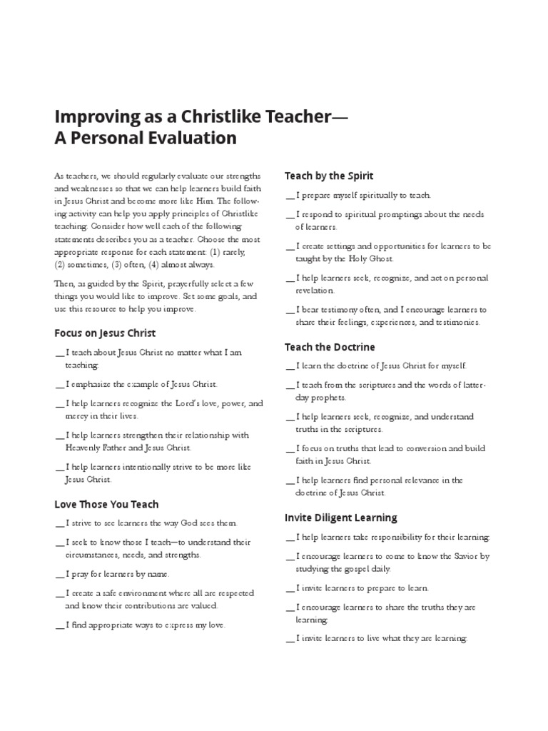 Christlike Teaching Self-Evaluation Guide | PDF | Jesus | Learning
