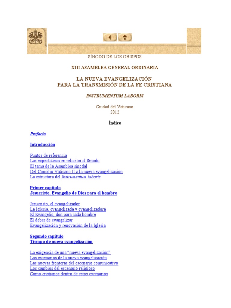 Sínodo de Los Obispos Instrumentum Laboris - Lineamenta | PDF | Iglesia ...
