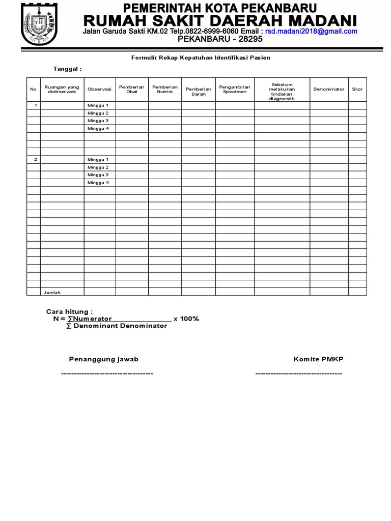 INM - Formulir Rekap Kepatuhan Identifikasi Pasien | PDF