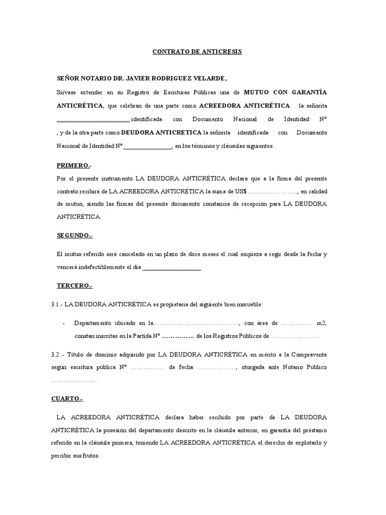 Modelo Contrato de Anticresis | PDF | Derecho privado | Ley común