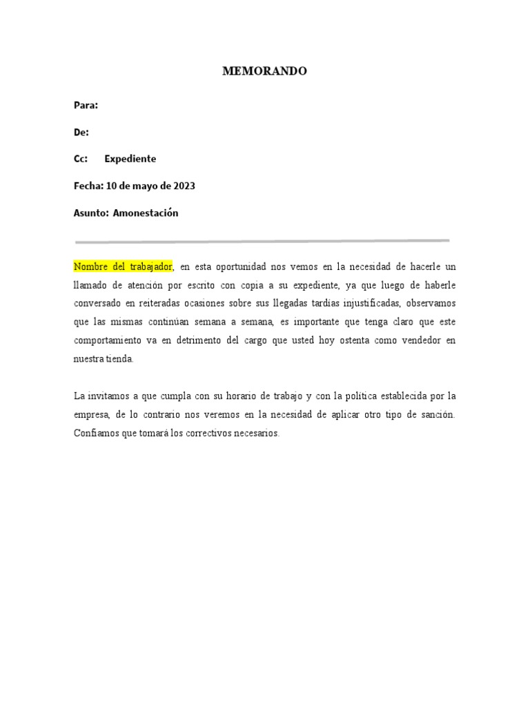 Memorando Por Tardanza | PDF