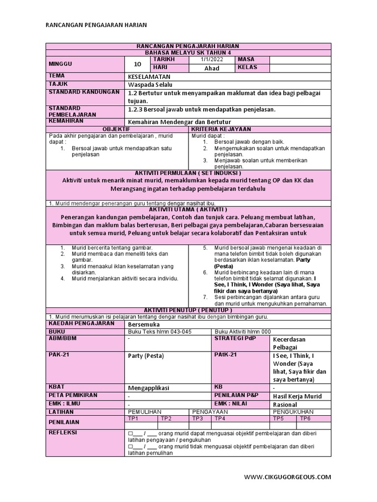 RPH Minggu 11 BM THN 4 by Cikgu Gorgeous | PDF