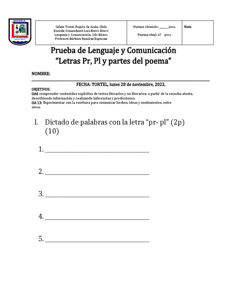 Letras PR PL y Partes Del Poema | PDF