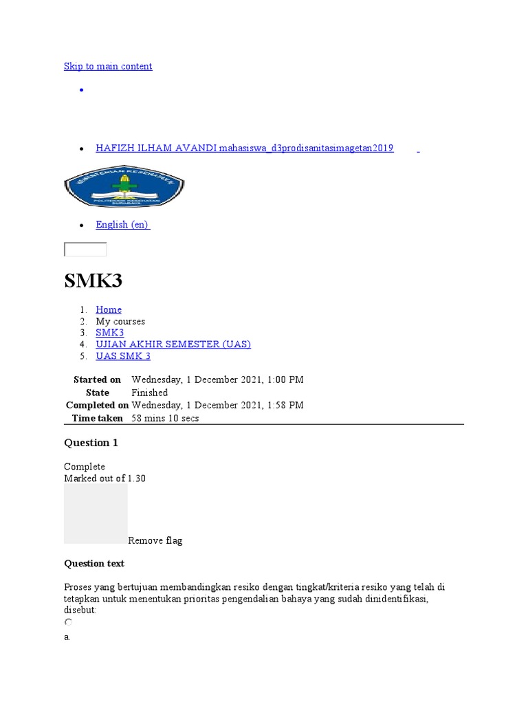 Jawaban UAS SMK3 | PDF