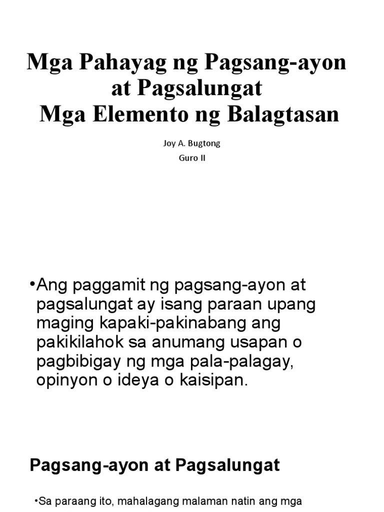 Balagtasan, Pagsang-Ayon at Pagsalungat | PDF