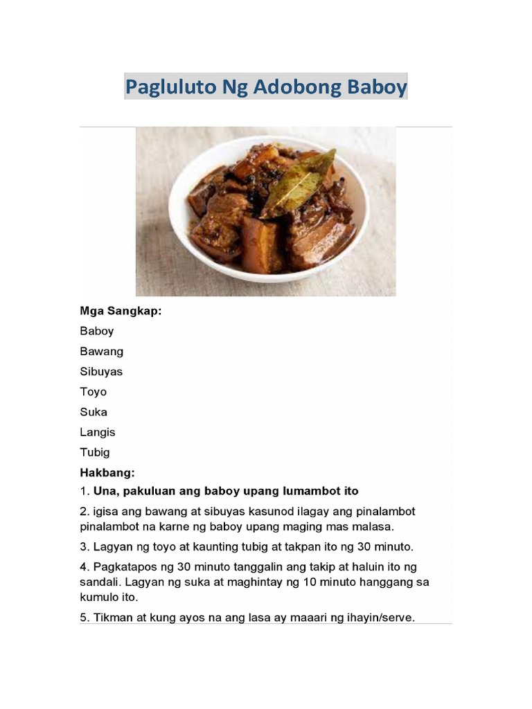 Pagluluto NG Adobong Baboy | PDF