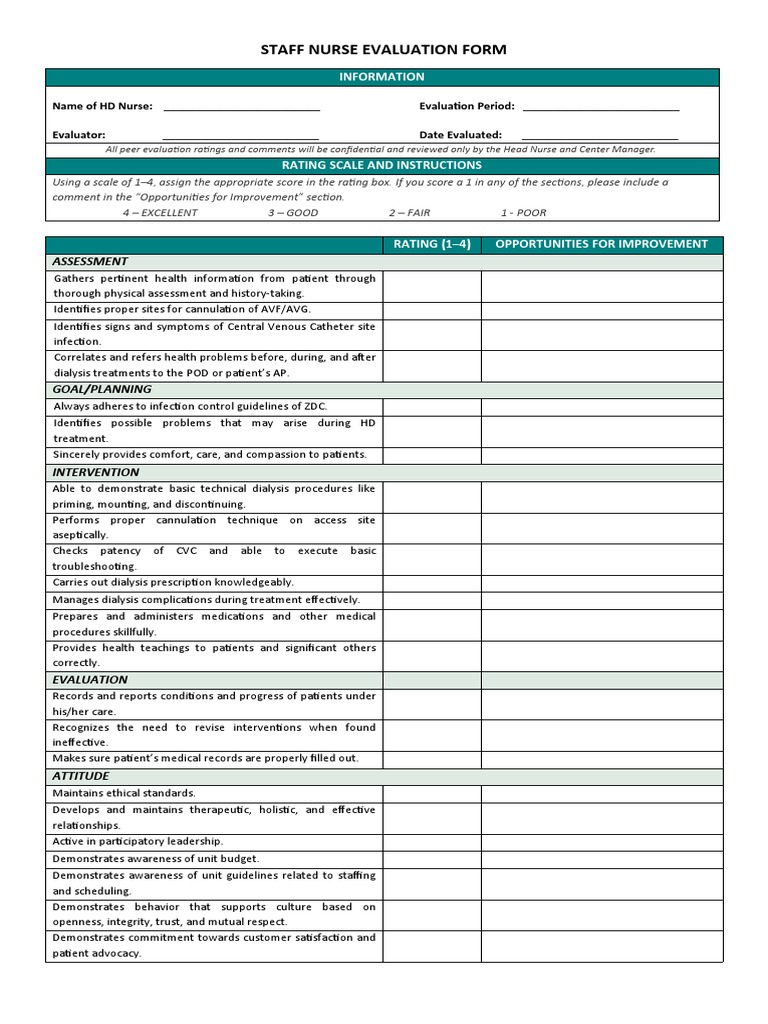 STAFF NURSE EVALUATION FORM | PDF | Nursing | Patient