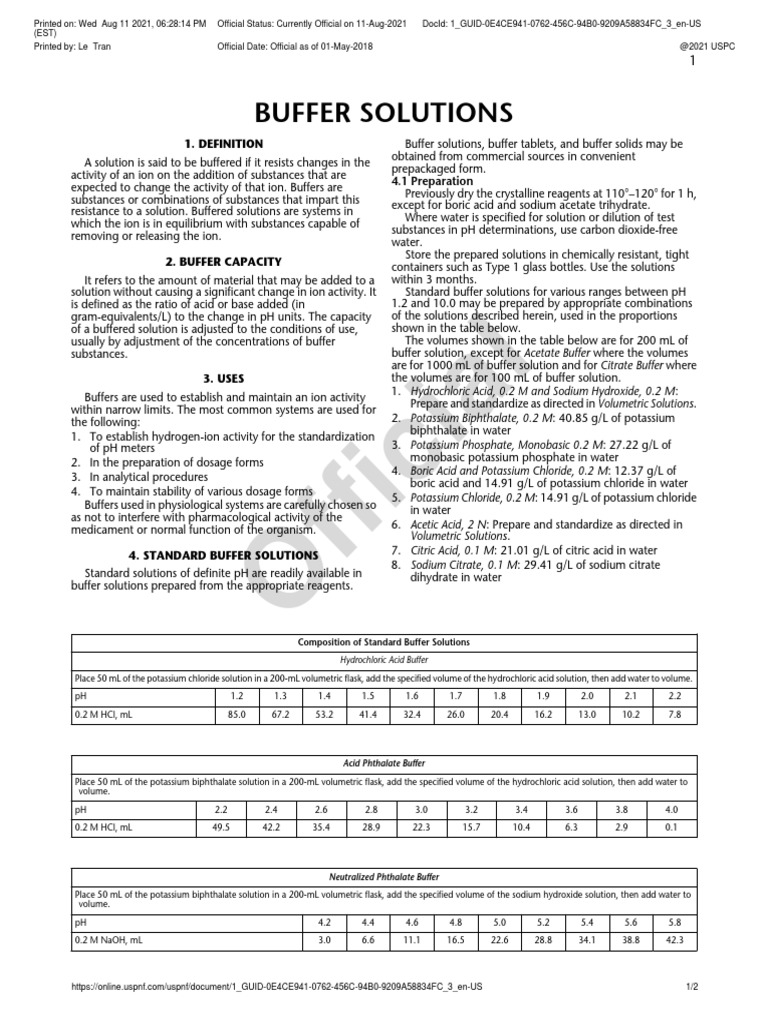 Understanding Buffer Solutions and Their Uses | PDF | Buffer Solution ...