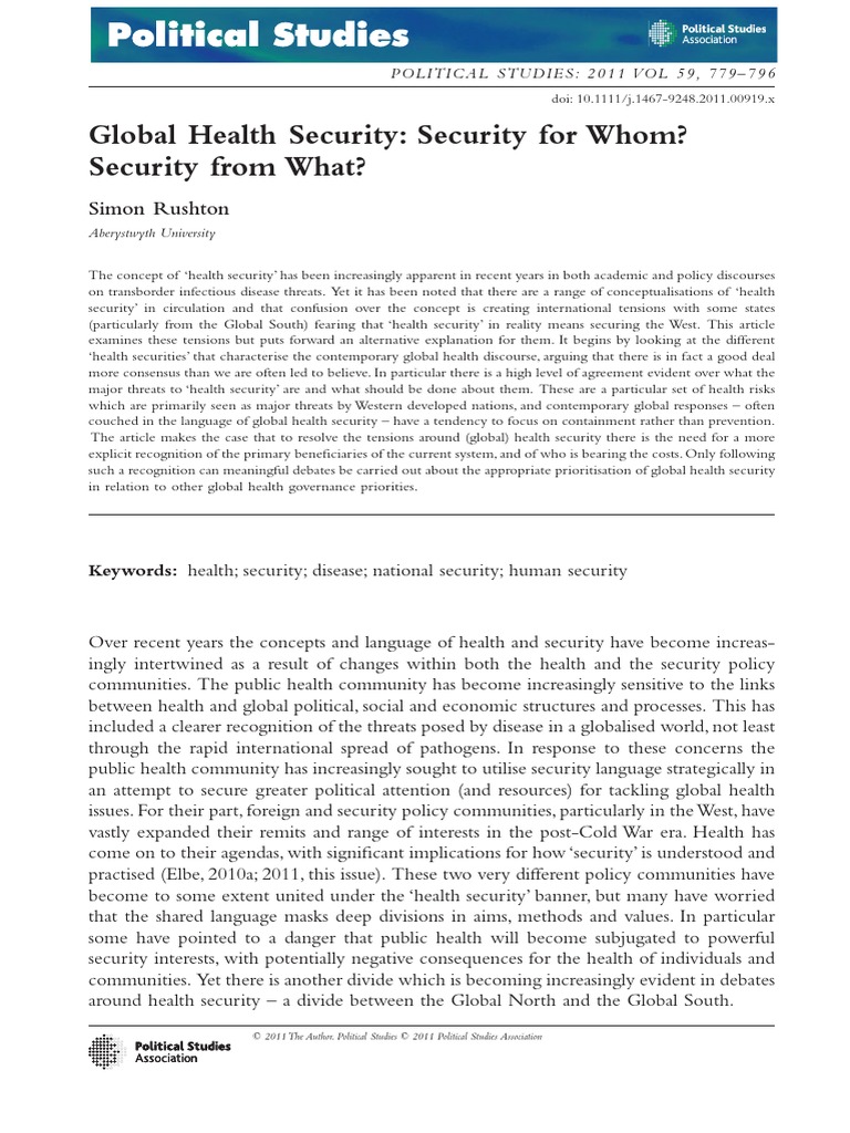 Understanding Global Health Security Tensions | PDF | World Health ...