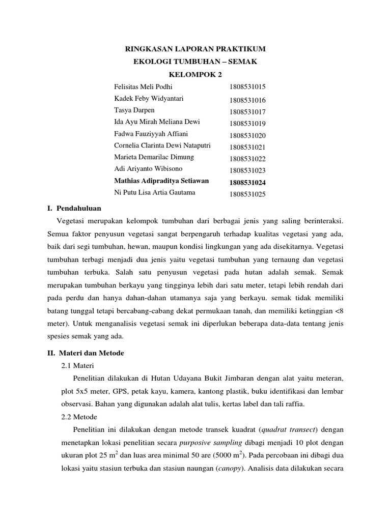 Ringkasan Laporan Praktikum Semak - Kelompok 2 | PDF | Griya & Taman | Kesehatan Holistik