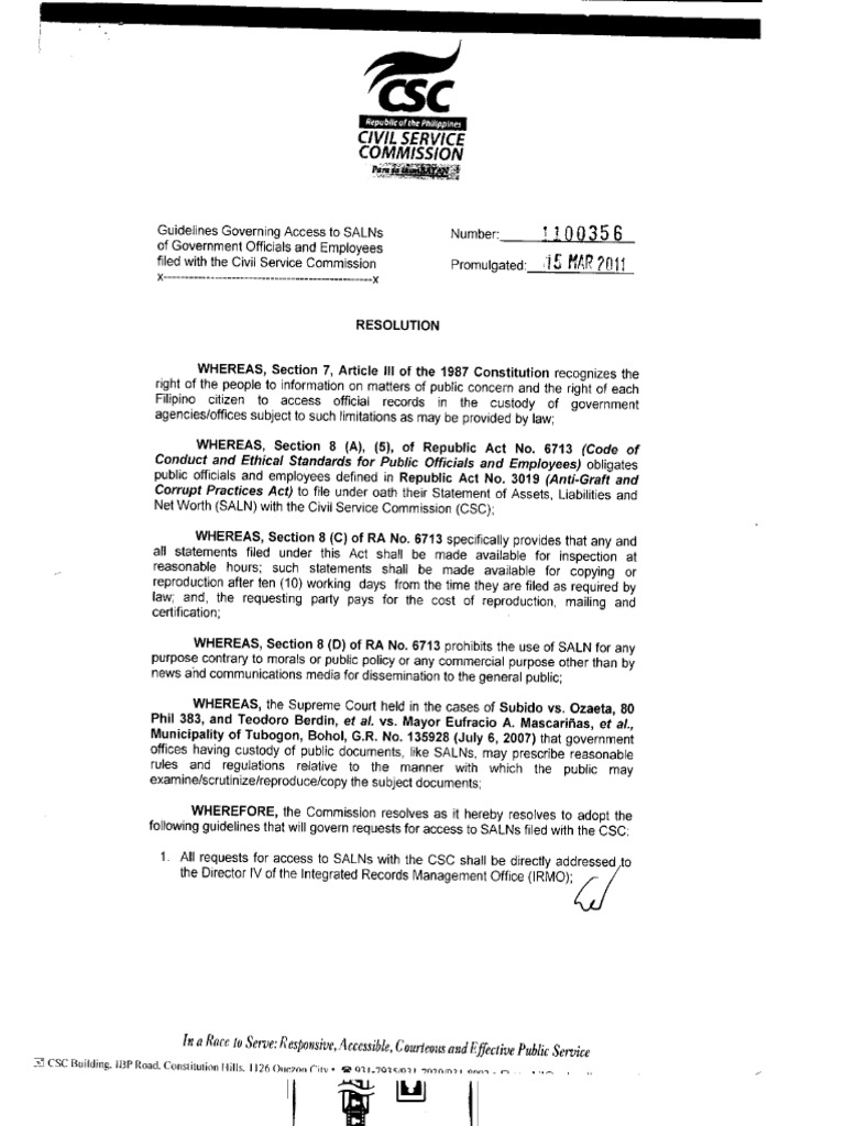 CSC Resolution No. 1100356 | PDF