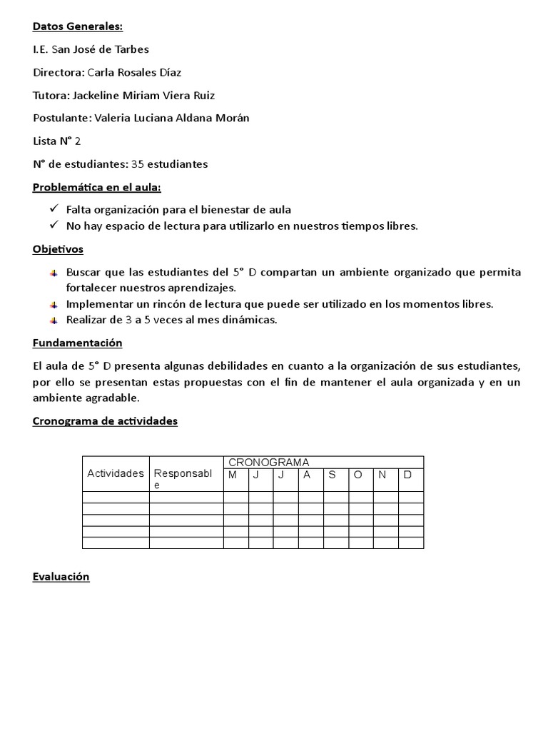 Mejoras Organizativas en Aula 5° D | PDF | Crecimiento personal y profesional | Salud y bienestar