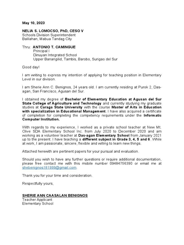 Application Letter For Division-1 | PDF