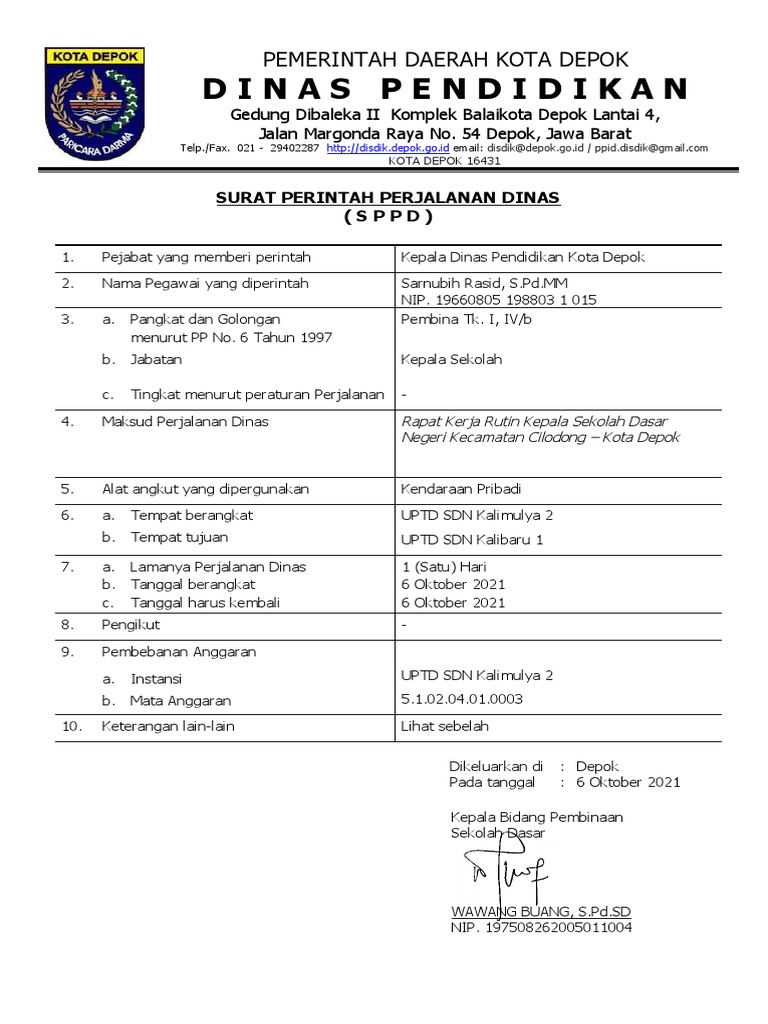 Contoh Sppd Dalam Daerah | PDF