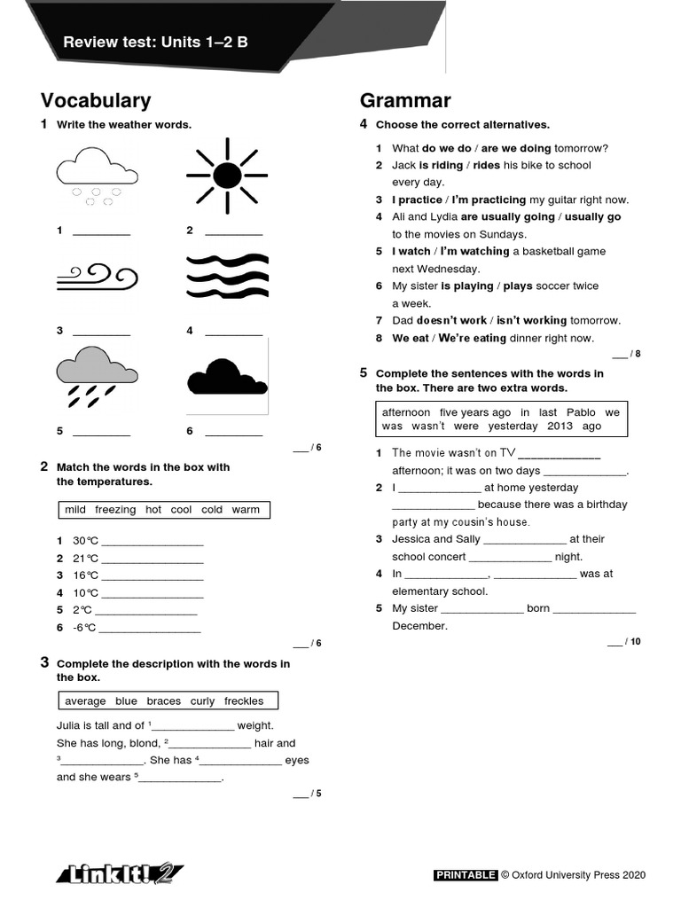 Link It Review - Test - Units - 1-2 - B | PDF