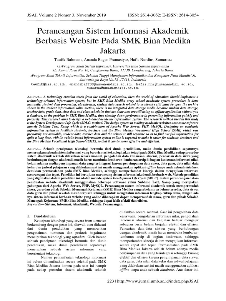 Perancangan Sistem Informasi Akademik Berbasis Website Pada SMK Bina ... Perancangan Sistem Informasi Akademik Berbasis Website Pada SMK Bina ...