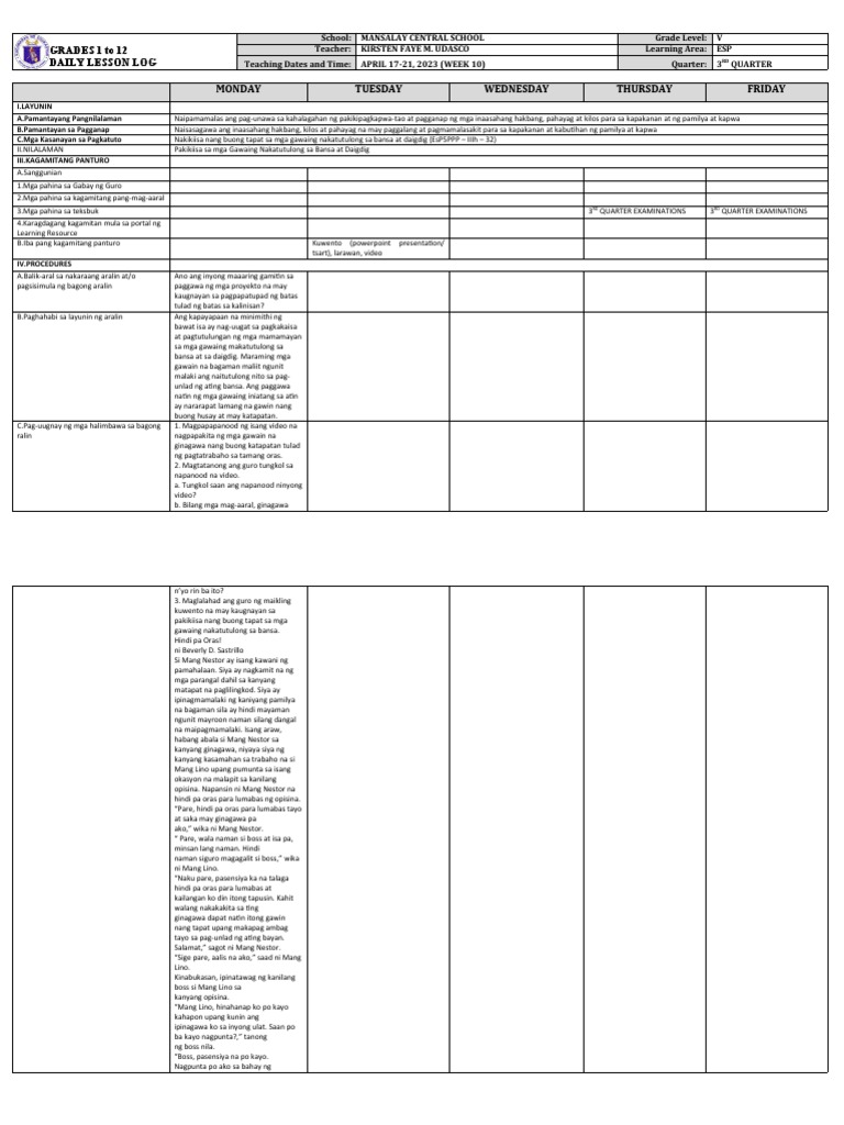 DLL - Esp 5 - Q3 - W10 | PDF