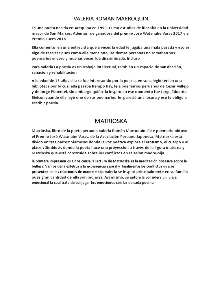 Valeria Roman Marroquin y Matrioska | PDF