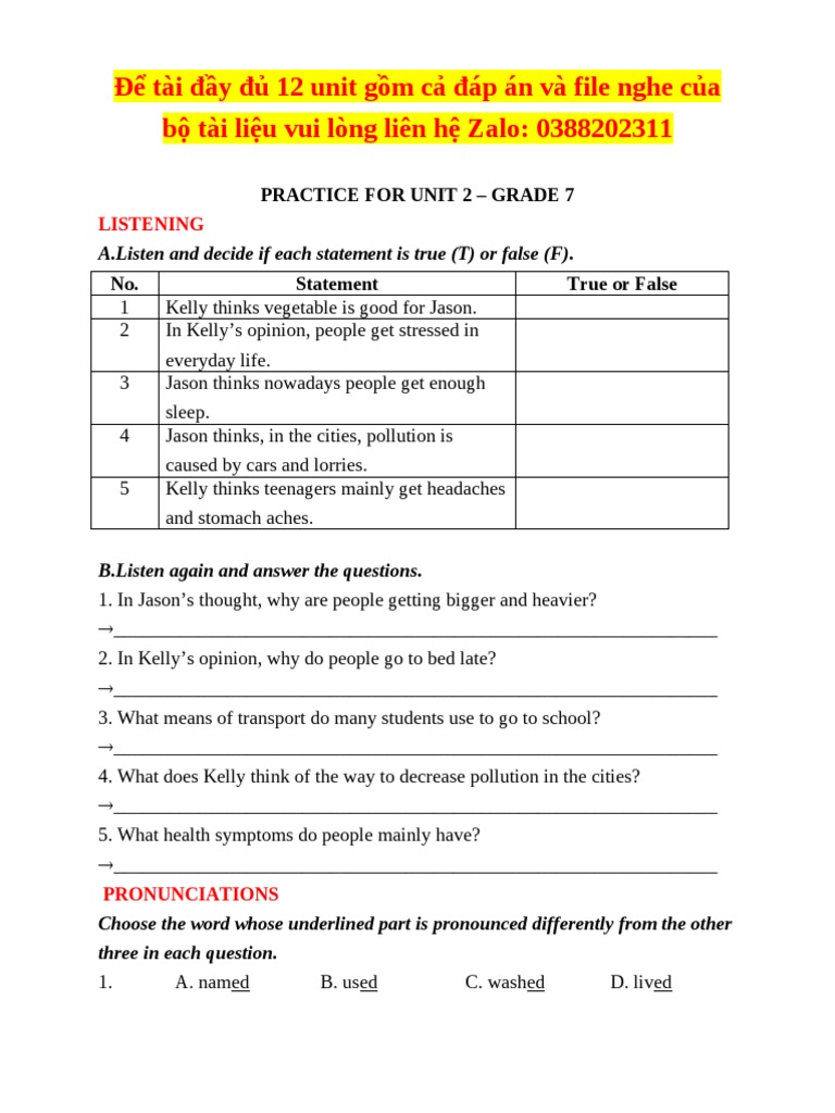 Bài Tập Tiếng Anh 7 (Global Success) 4 Kỹ Năng Bản Mới Nhất 2022-2023 Unit 2 | PDF | Cancer ...