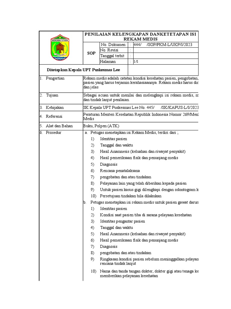 Sop Penilaian Kelengkapan Dan Ketetapan Isi RM | PDF