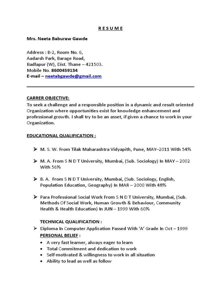 Neeta Resume (1) - 3 | PDF | Screening (Medicine) | Social Work