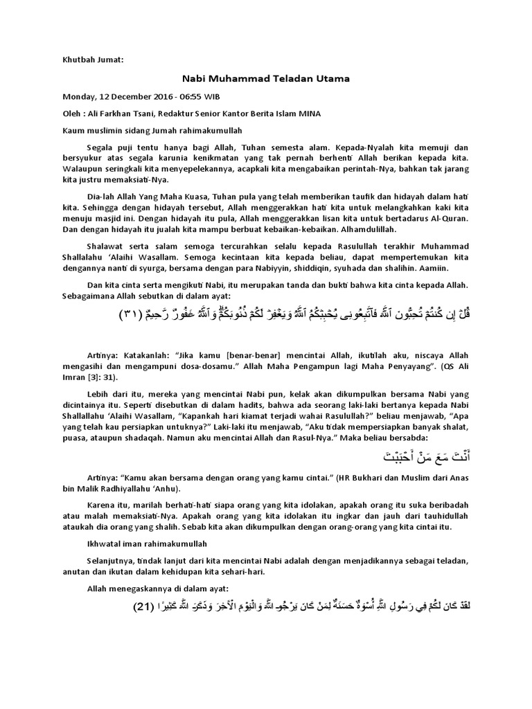 Teladan Nabi Muhammad dalam Kehidupan | PDF