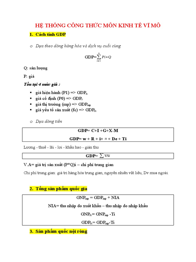 Hệ Thống Công Thức Môn Kinh Tế Vĩ Mô | PDF
