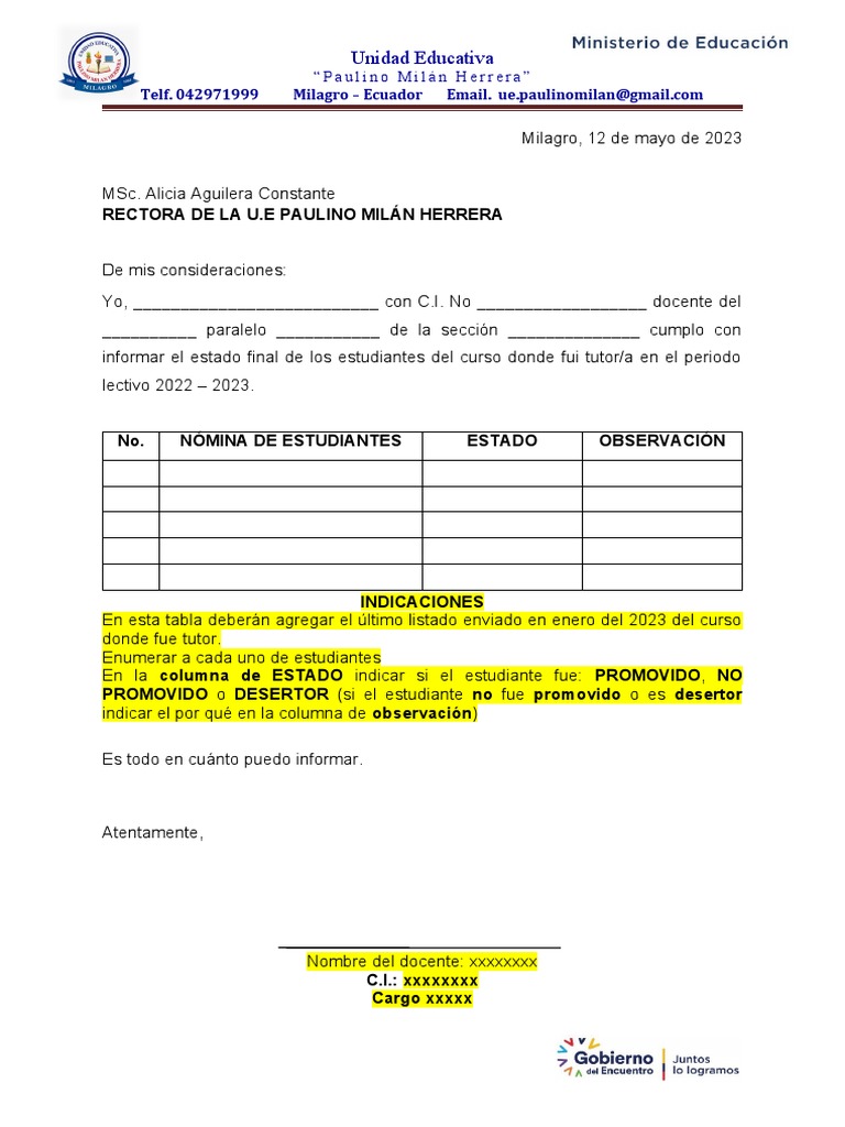 Informe de Estudiantes Promovidos o No | PDF