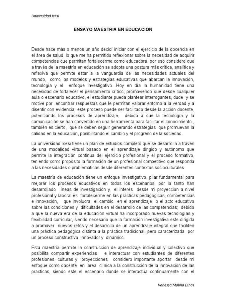 Ensayo Maestría en Educación | PDF | Maestros | Aprendizaje
