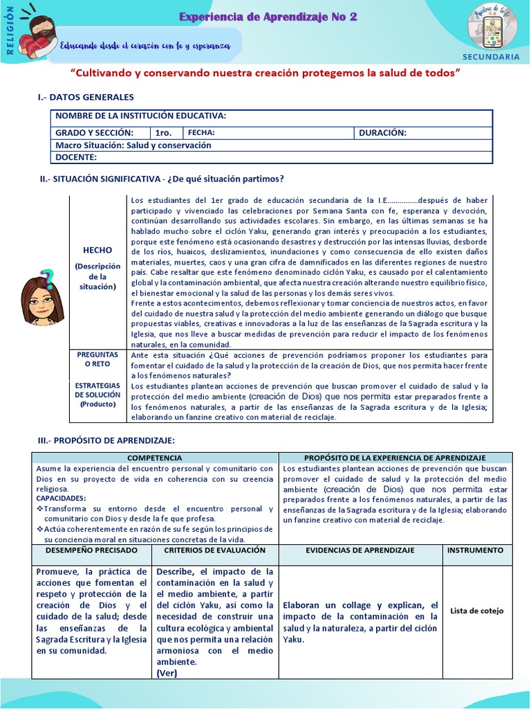 1ro. Eda 02 - Planificador | PDF | Aprendizaje | Entorno natural