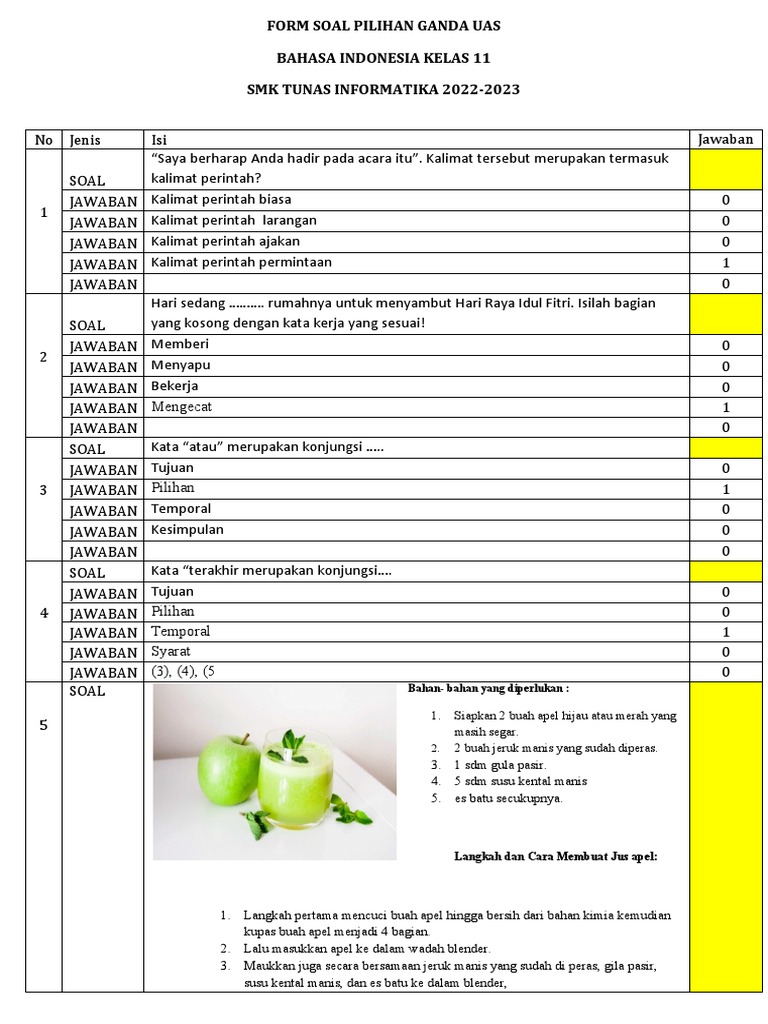 Form-Soal-Ganda PAS BINDO KELAS 10 | PDF