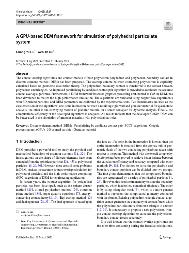 A Gpu Based Dem Framework For Simulation Of Polyhedral Particulate System Pdf Multi Core