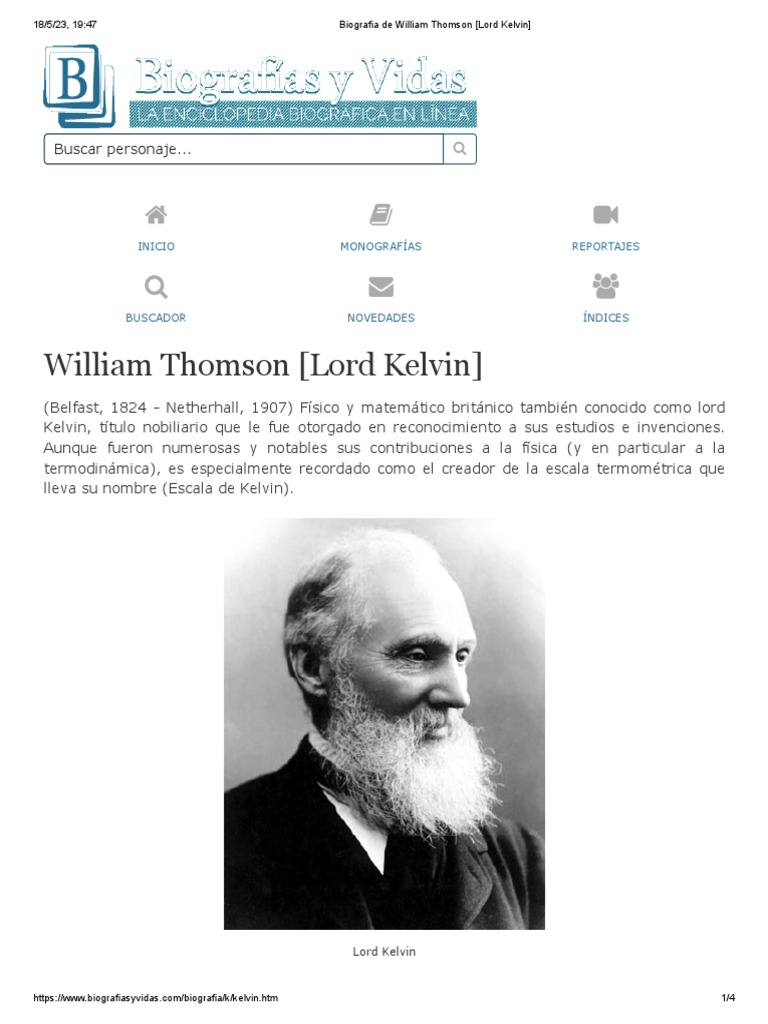 Biografia de William Thomson (Lord Kelvin) | PDF | Celsius | Termodinámica