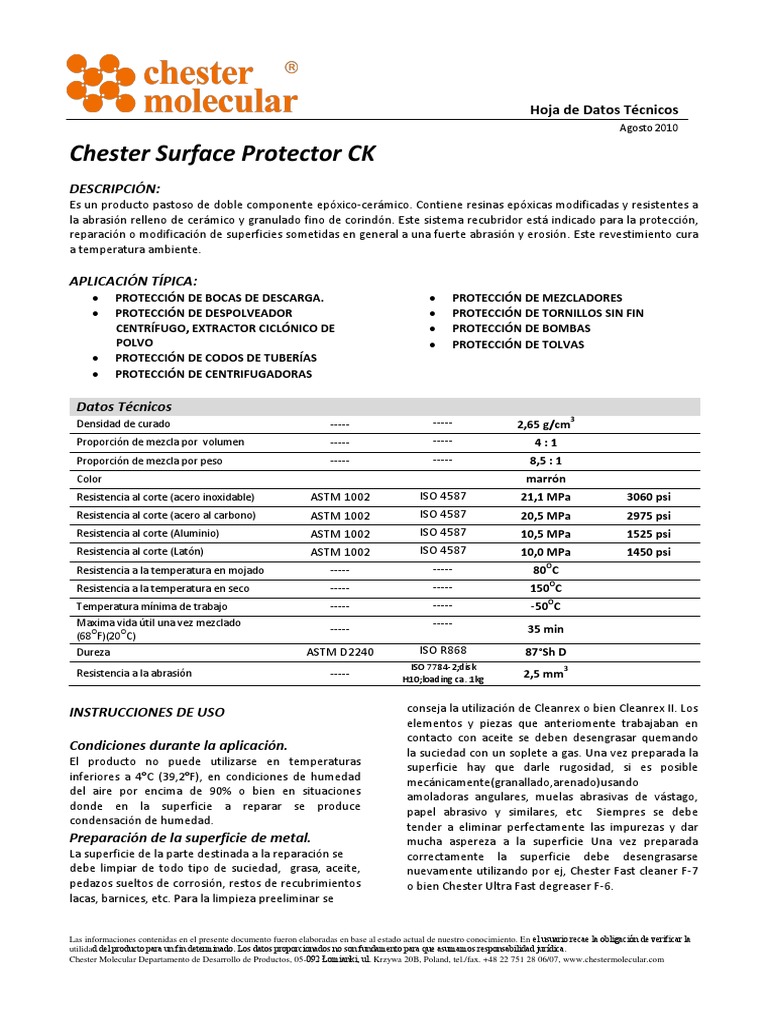 Chester Surface Protector CK | Descargar gratis PDF | Abrasivo | Ácido