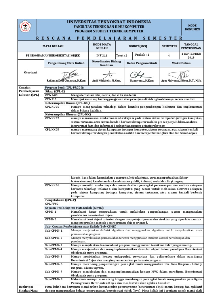 INF 211 Pemrograman Berorientasi Objek | PDF